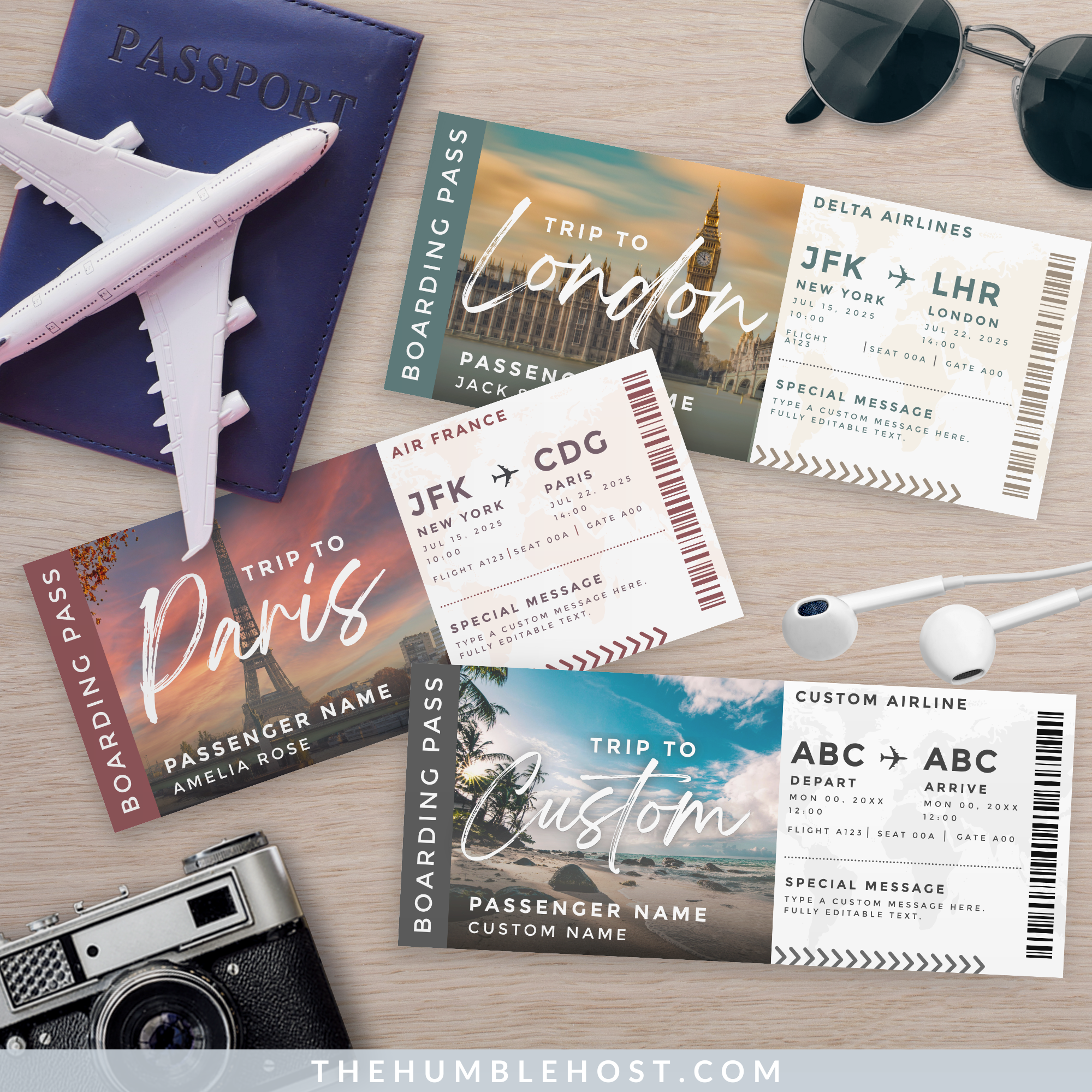 Custom Boarding Pass | Surprise Trip Airline Ticket Gift | Editable Te ...